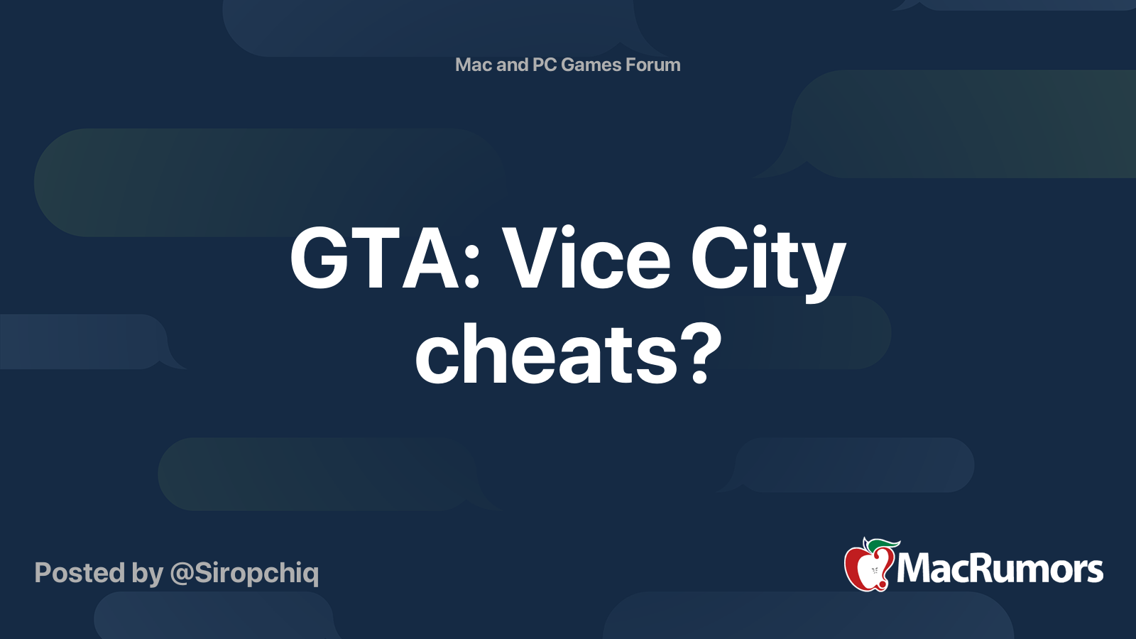 GTA: Vice City cheats? | MacRumors Forums