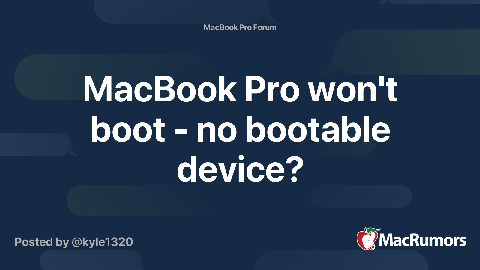MacBook Pro won't boot - no bootable device? | MacRumors Forums