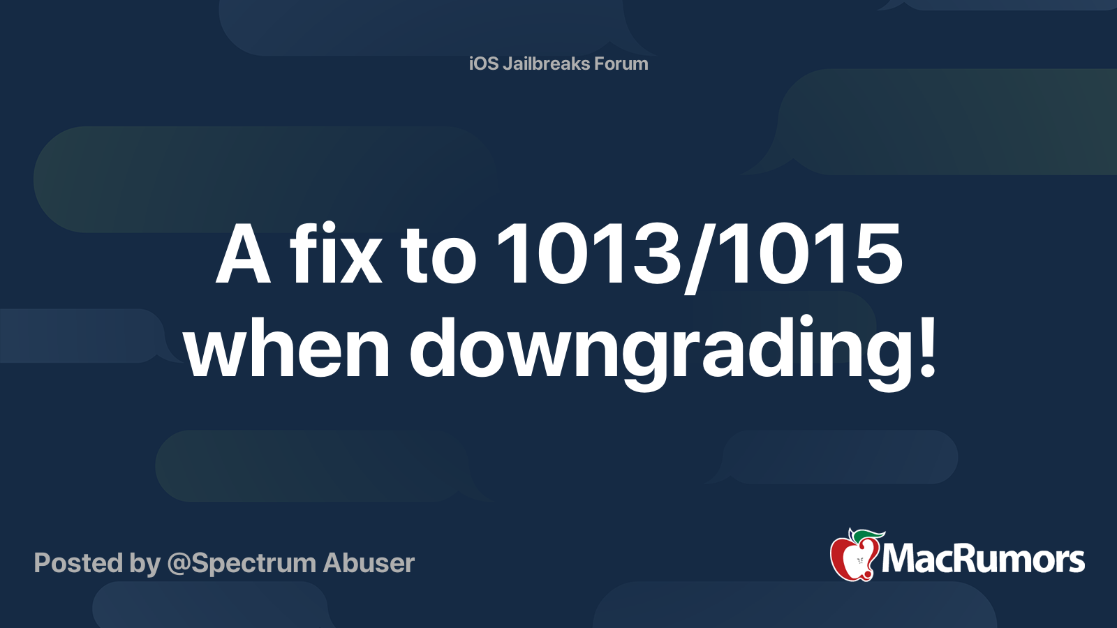 A fix to 1013/1015 when downgrading! | MacRumors Forums
