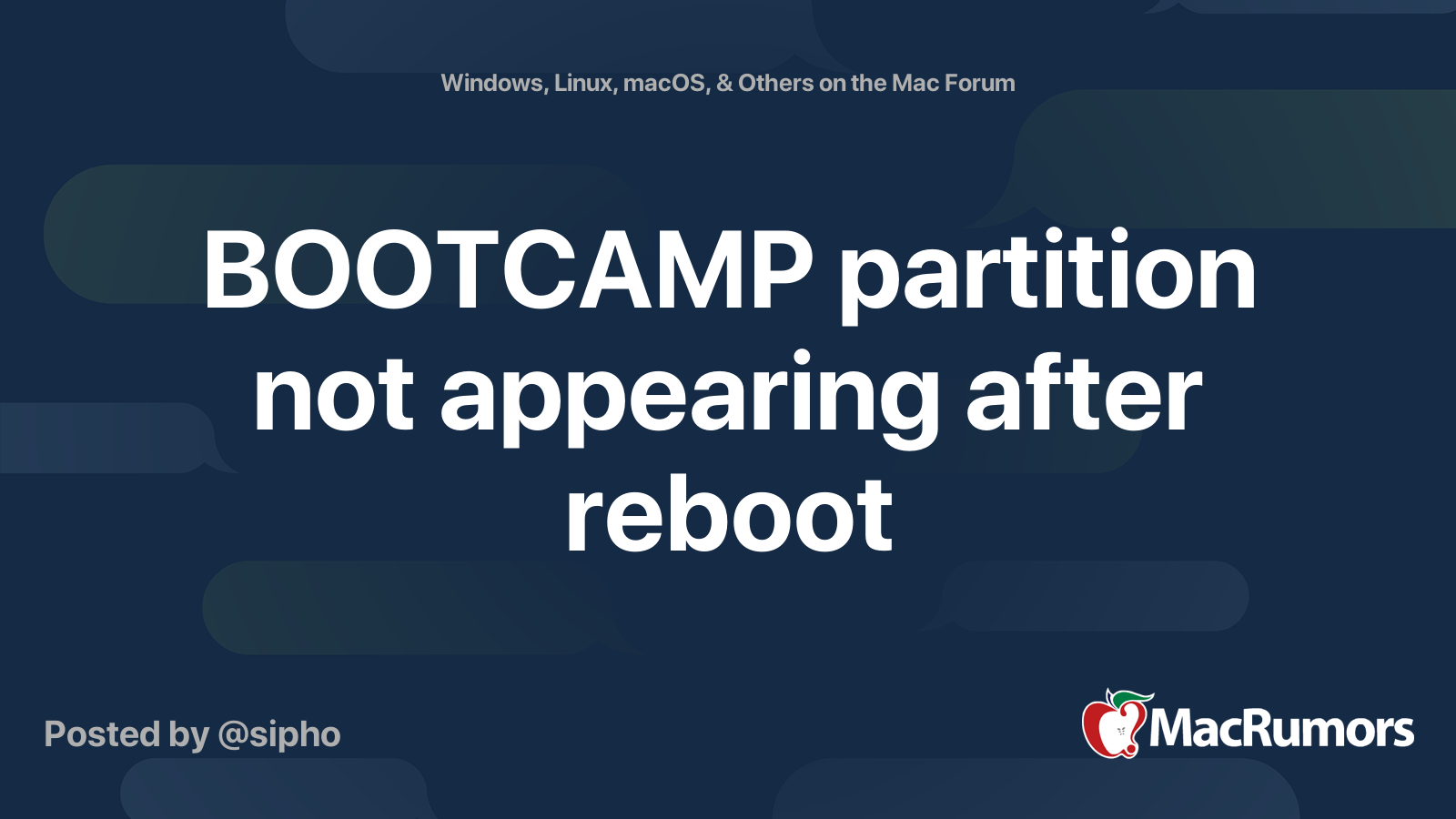 BOOTCAMP partition not appearing after reboot | MacRumors Forums