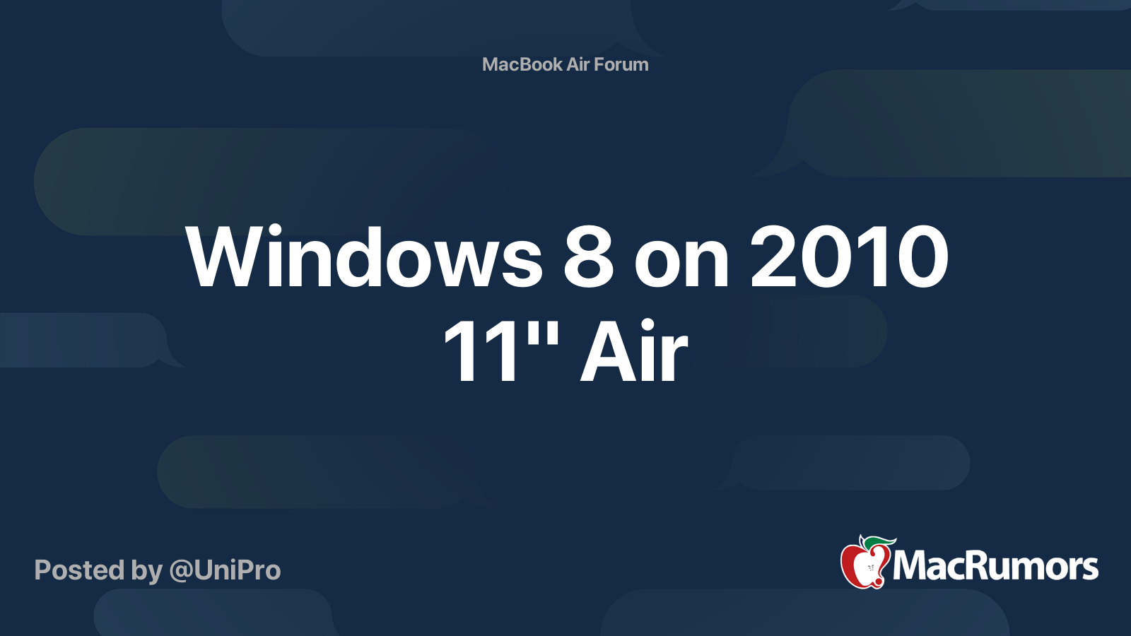 Windows 8 on 2010 11" Air | MacRumors Forums