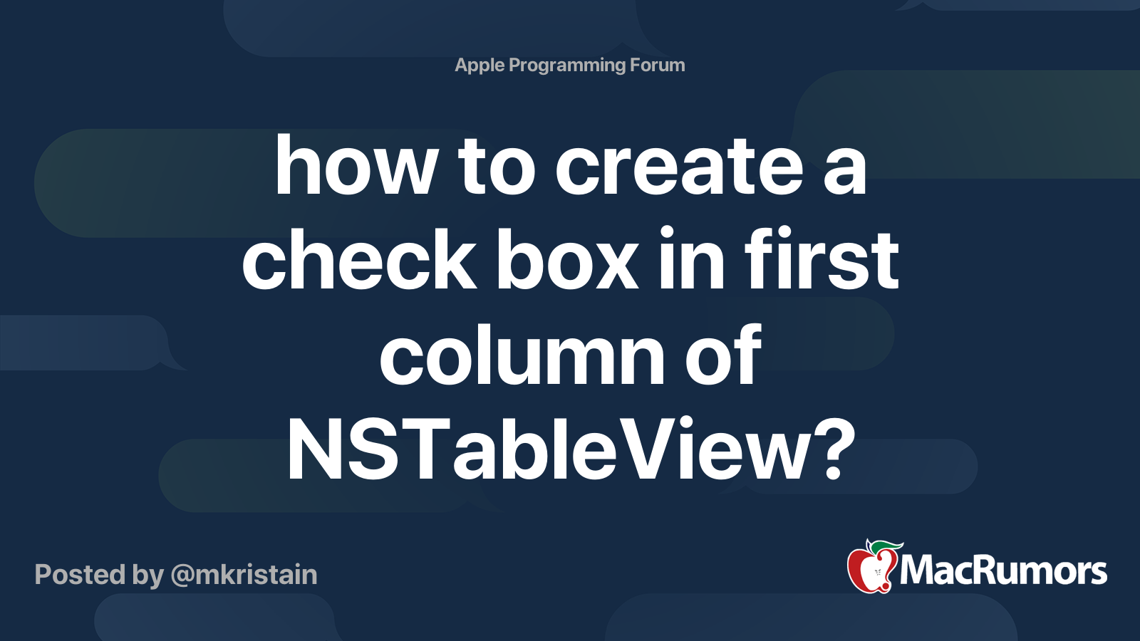 how to create a check box in first column of NSTableView? | MacRumors Forums
