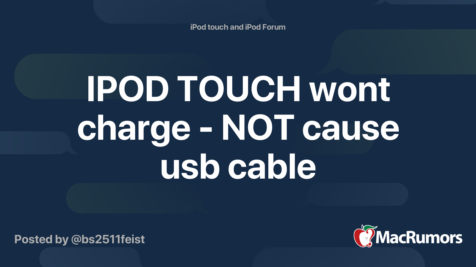 IPOD TOUCH wont charge - NOT cause usb cable | MacRumors Forums