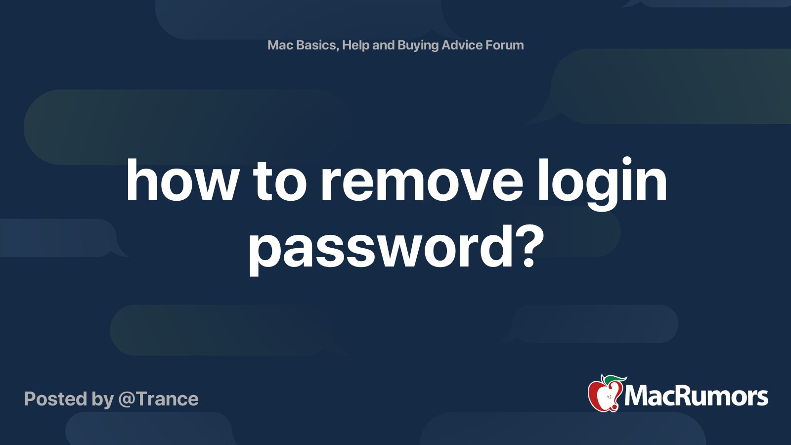 how to remove login password? | MacRumors Forums