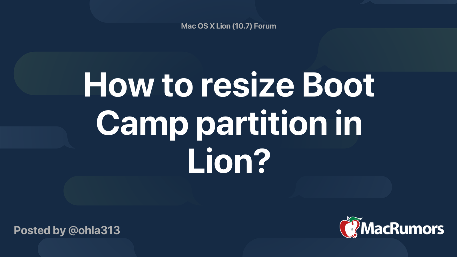 How to resize Boot Camp partition in Lion? | MacRumors Forums