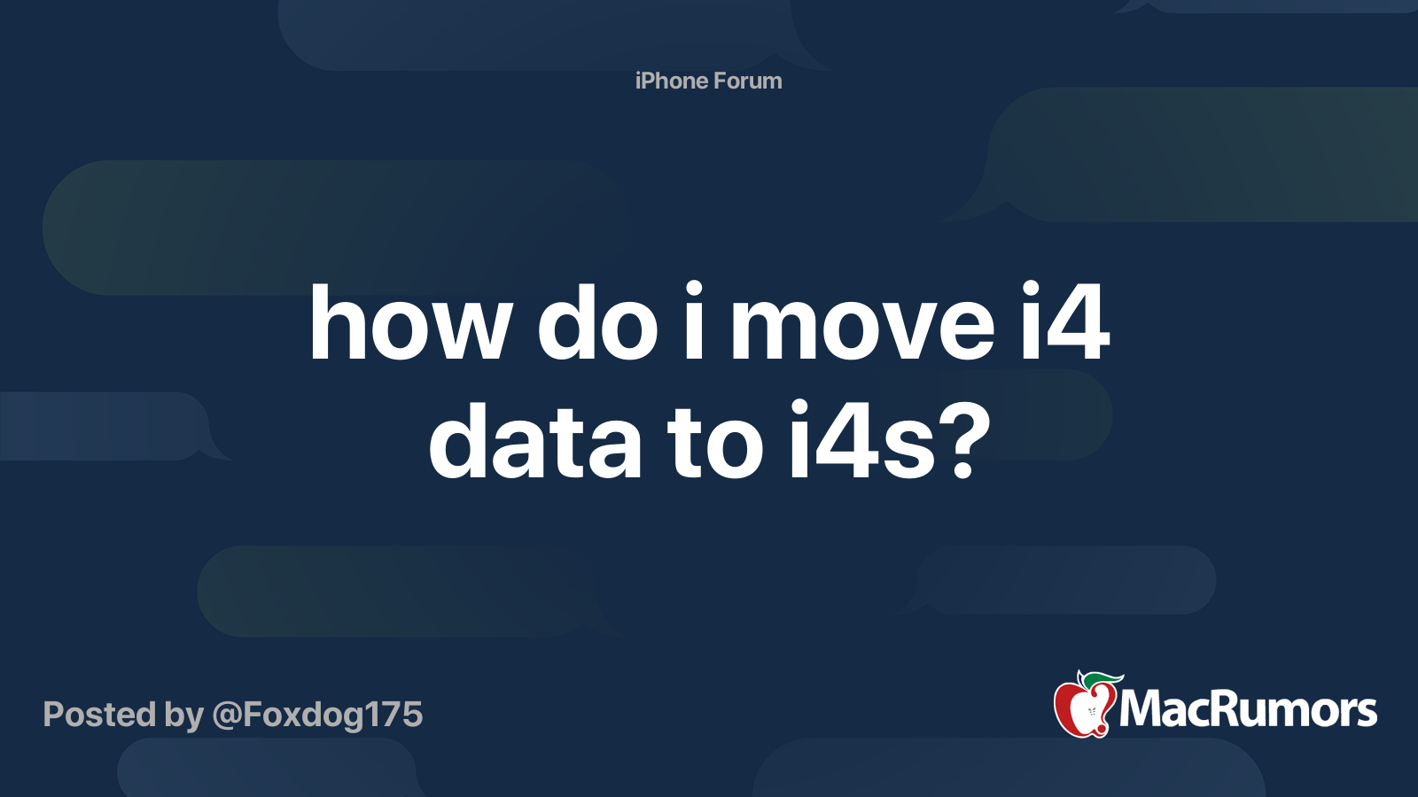 how do i move i4 data to i4s? | MacRumors Forums