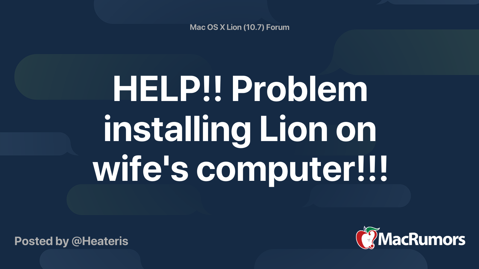 HELP!! Problem installing Lion on wife's computer!!! | MacRumors Forums
