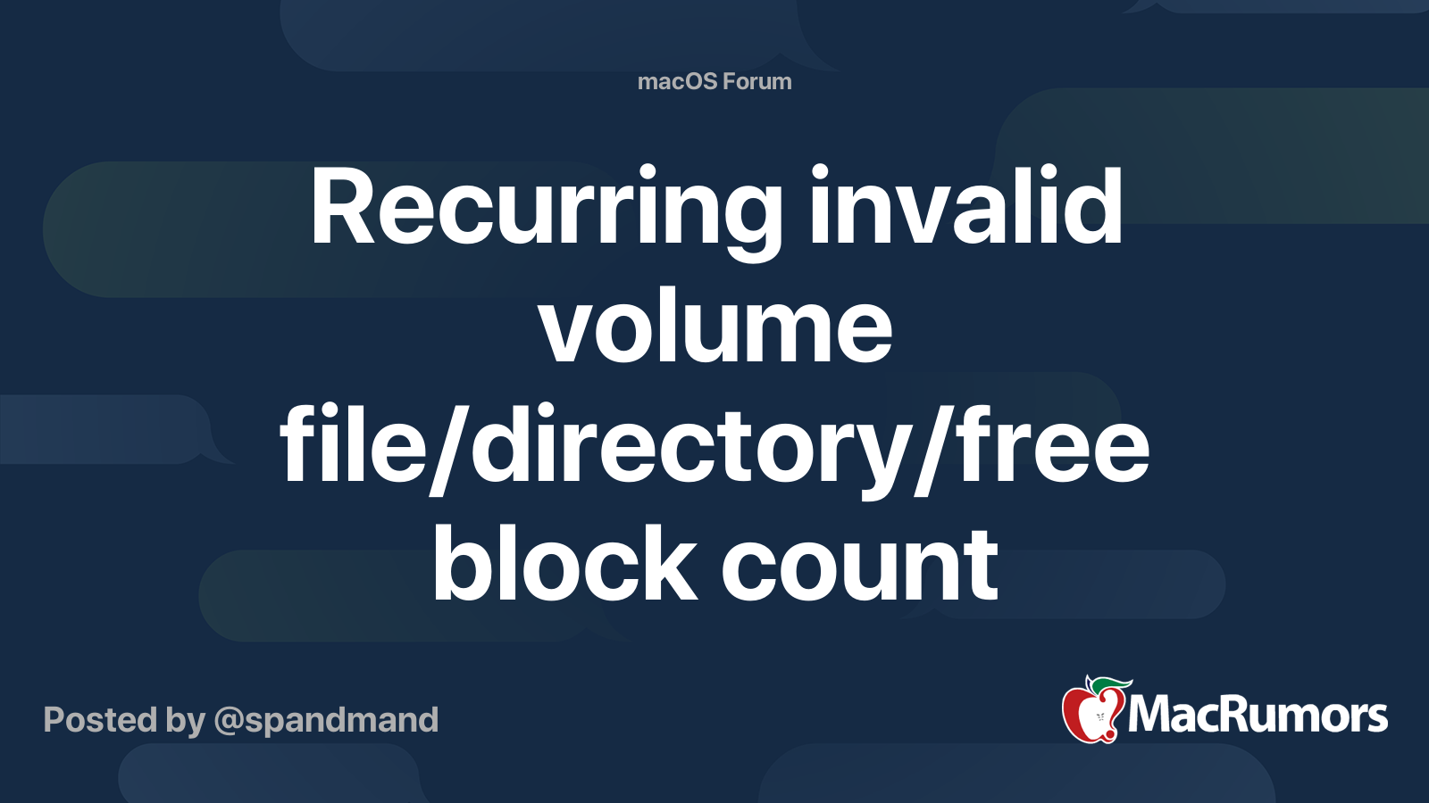 Recurring Invalid Volume Filedirectoryfree Block Count Macrumors Forums 7780