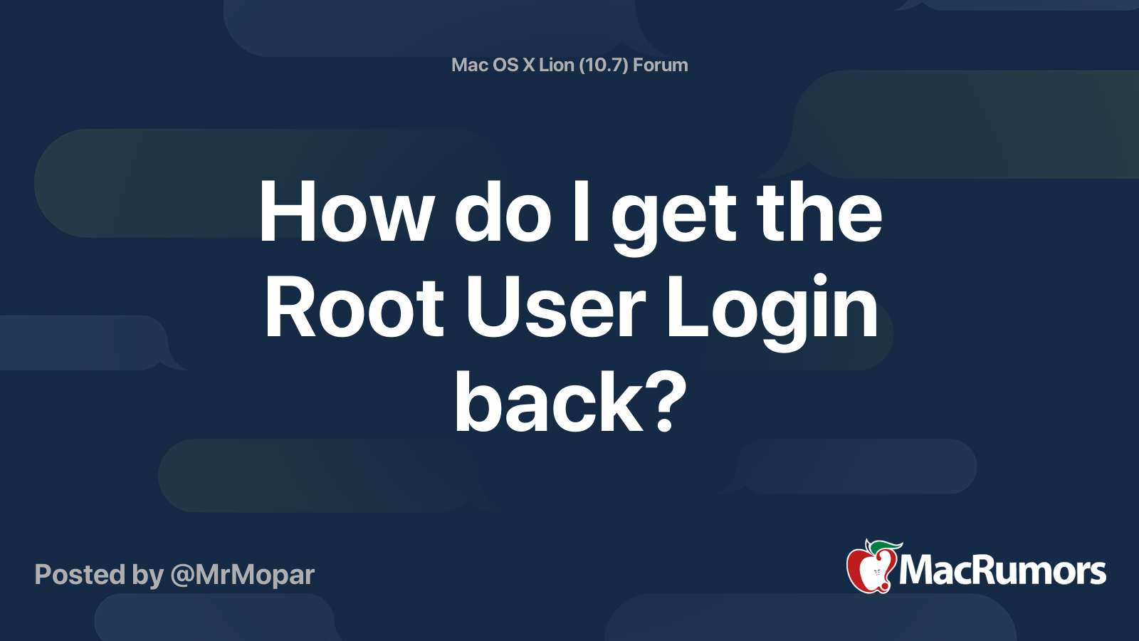 How do I get the Root User Login back? | MacRumors Forums