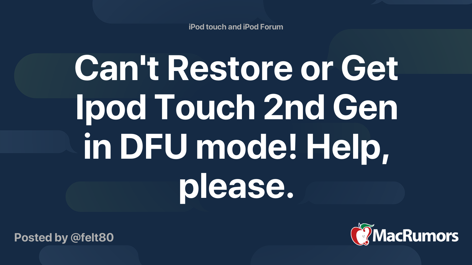 Can't Restore or Get Ipod Touch 2nd Gen in DFU mode! Help, please ...