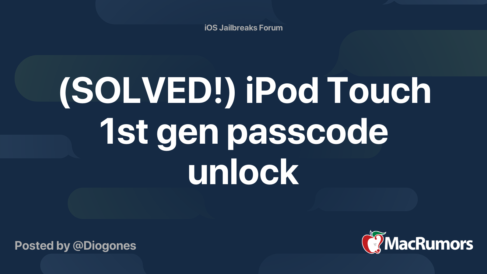 (SOLVED!) iPod Touch 1st gen passcode unlock | MacRumors Forums