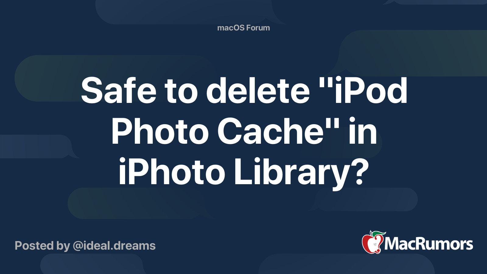 Safe to delete "iPod Photo Cache" in iPhoto Library? | MacRumors Forums