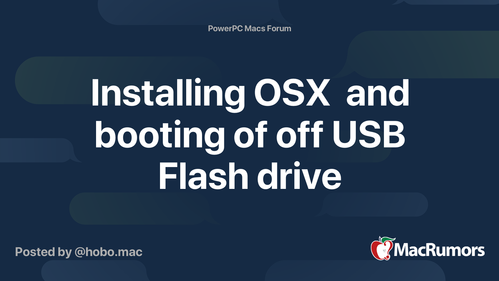 Installing OSX and booting of off USB Flash drive | MacRumors Forums