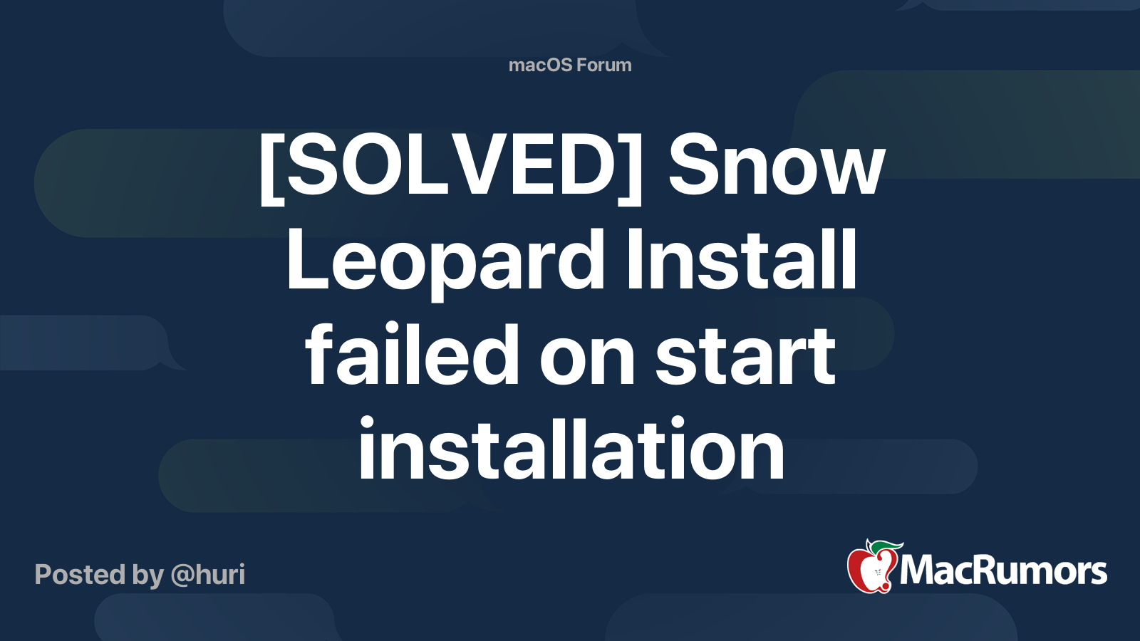 [SOLVED] Snow Leopard Install failed on start installation application | MacRumors Forums