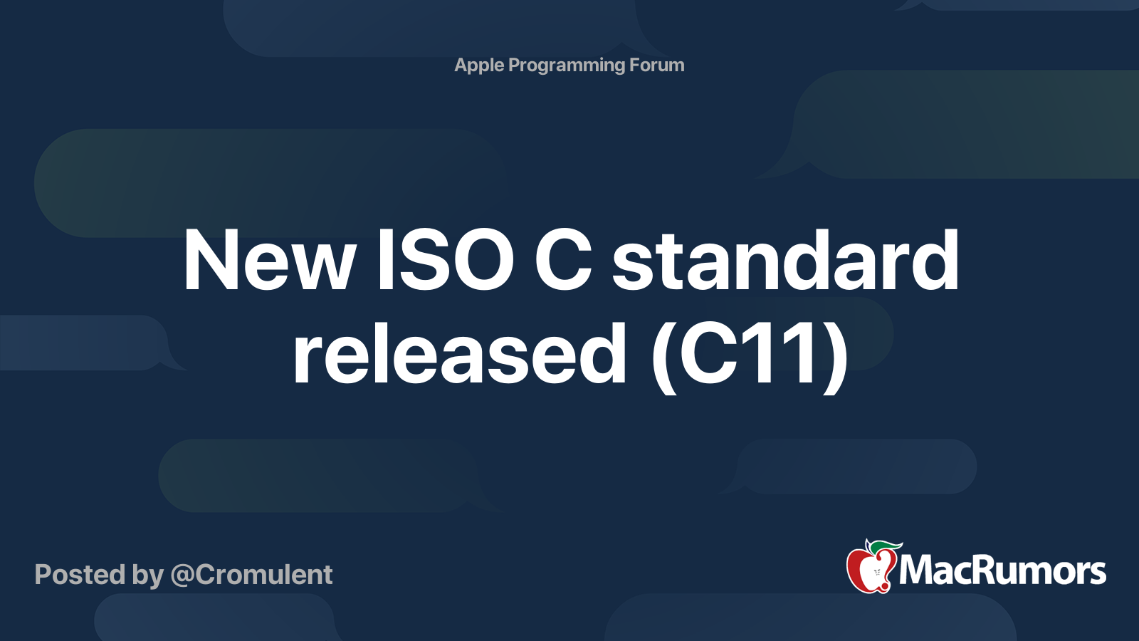 New ISO C standard released (C11) | MacRumors Forums