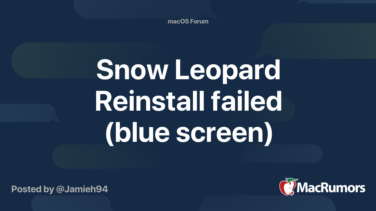 Snow Leopard Reinstall failed (blue screen) | MacRumors Forums