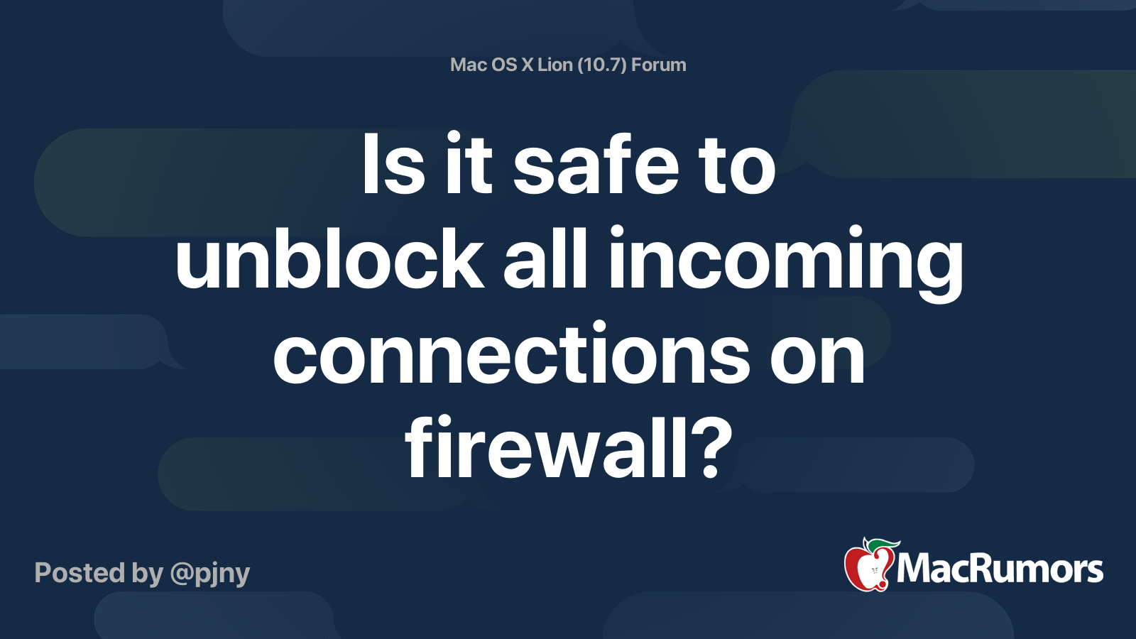 Is it safe to unblock all incoming connections on firewall? | MacRumors Forums