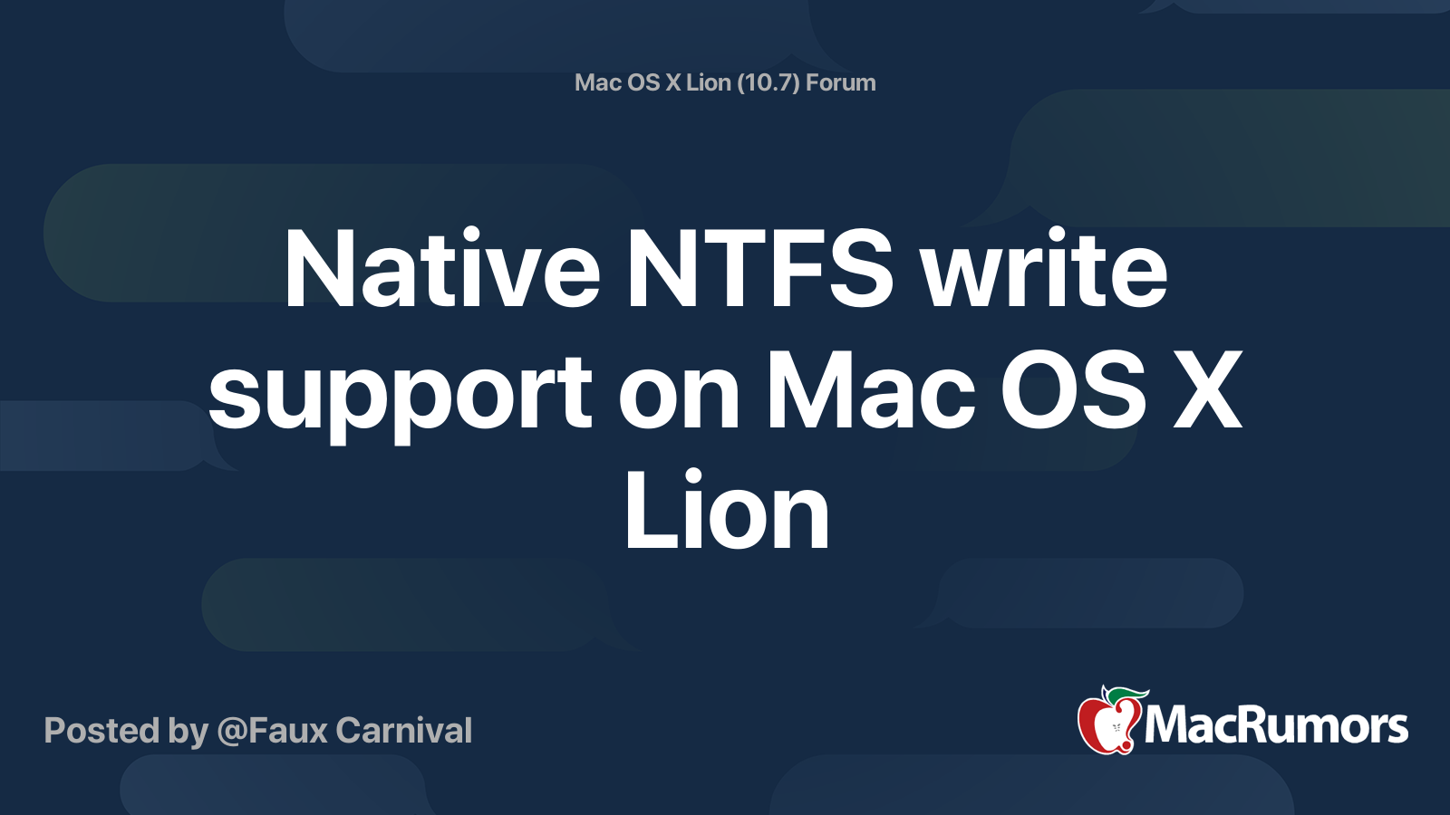 Native NTFS write support on Mac OS X Lion | MacRumors Forums