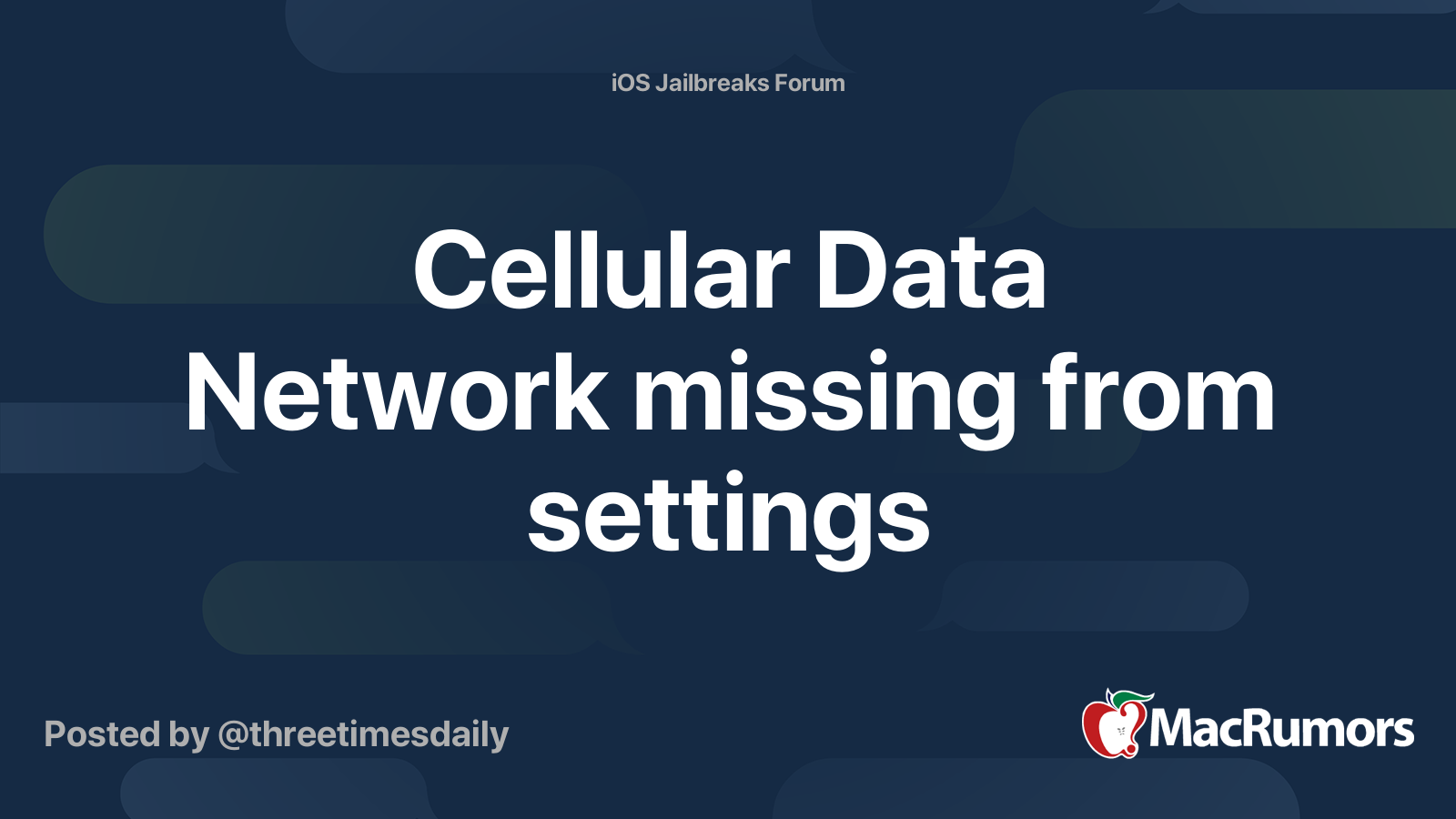Cellular Data Network missing from settings | MacRumors Forums