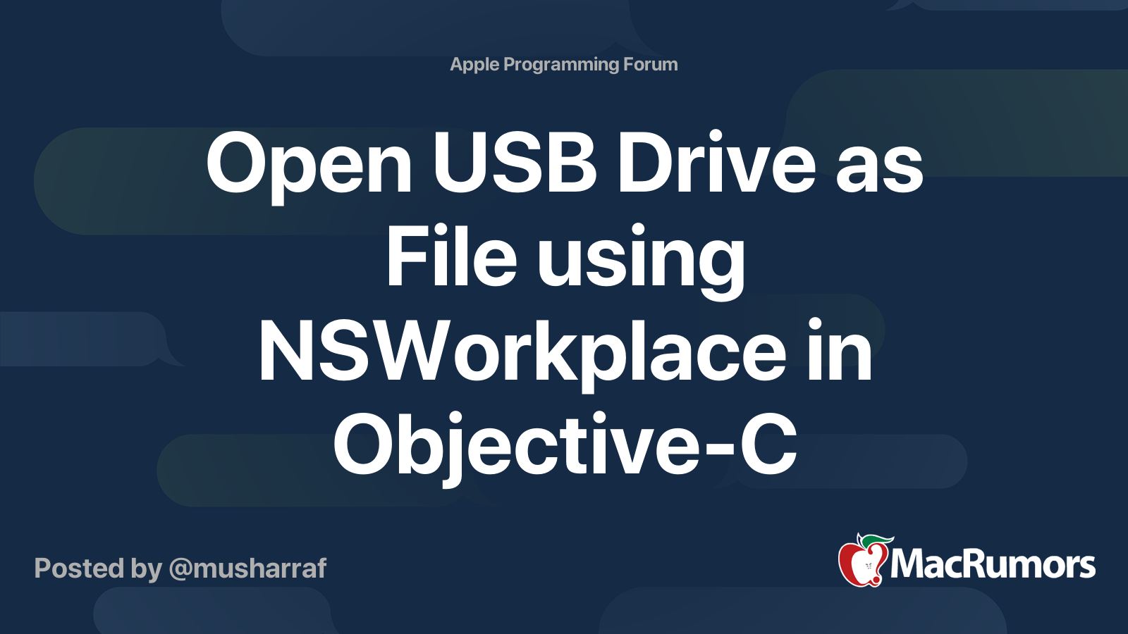 Open USB Drive as File using NSWorkplace in Objective-C | MacRumors Forums