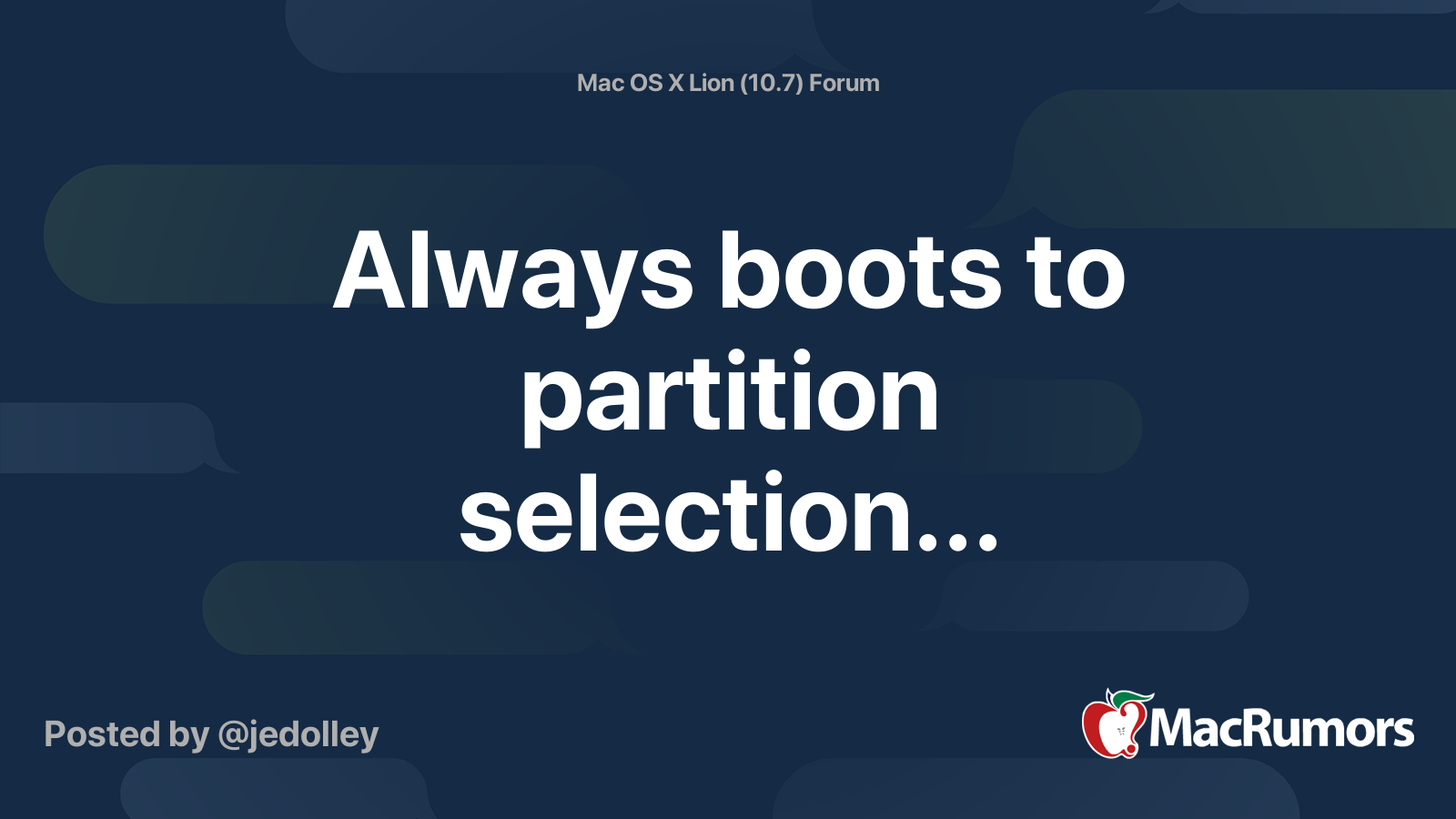 Always boots to partition selection... | MacRumors Forums
