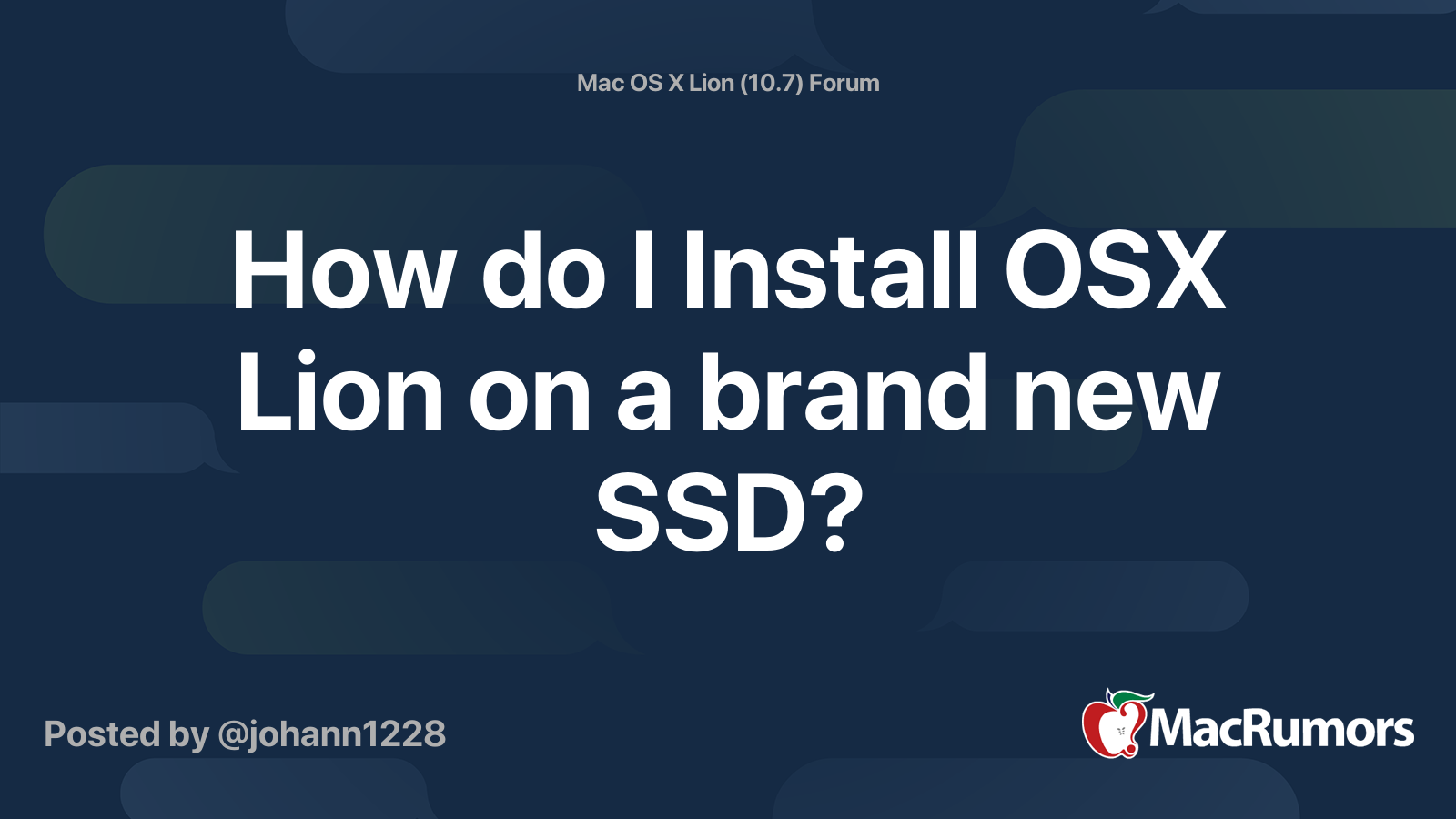 How do I Install OSX Lion on a brand new SSD? | MacRumors Forums