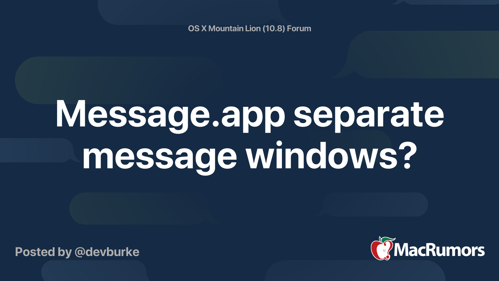 Message.app separate message windows? | MacRumors Forums