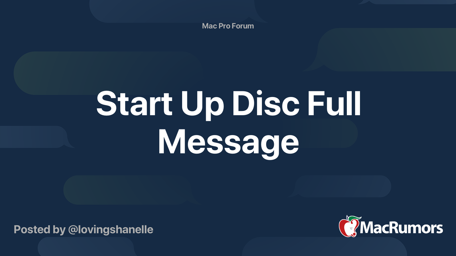 Start Up Disc Full Message | MacRumors Forums