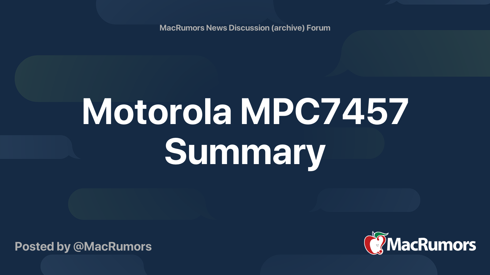 Motorola MPC7457 Summary | MacRumors Forums