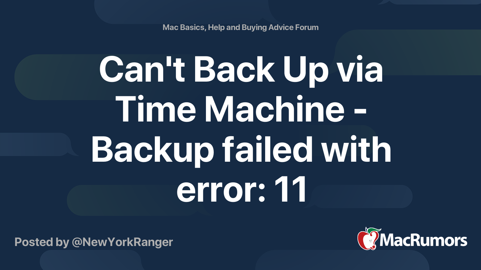 Cant Back Up Via Time Machine Backup Failed With Error 11 Macrumors Forums