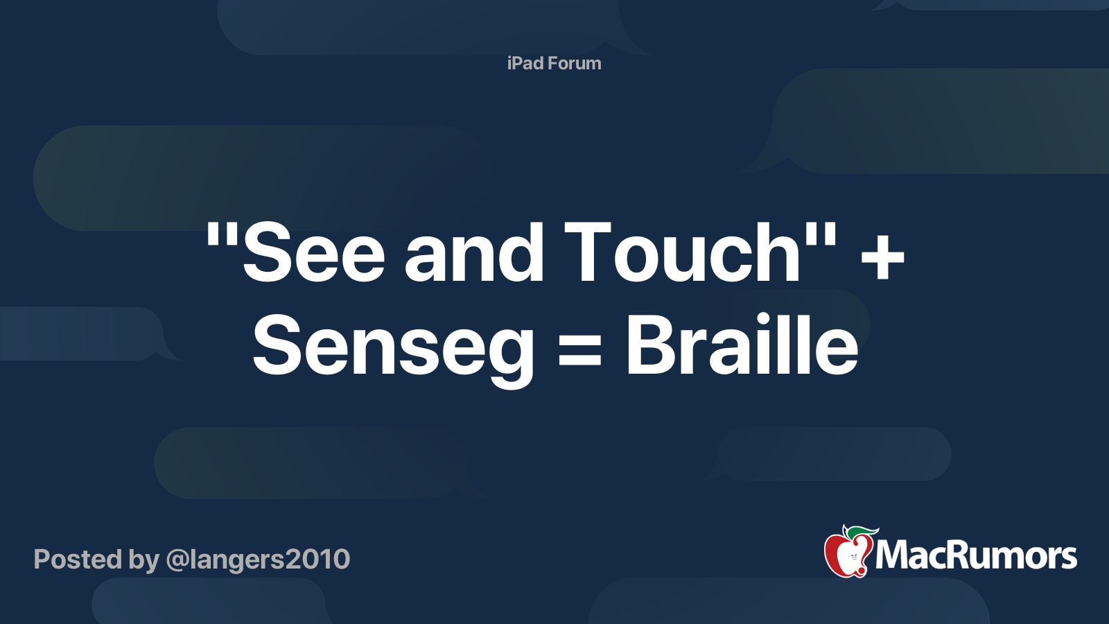 "See and Touch" + Senseg = Braille | MacRumors Forums