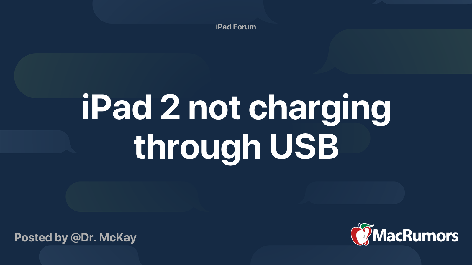 iPad 2 not charging through USB | MacRumors Forums