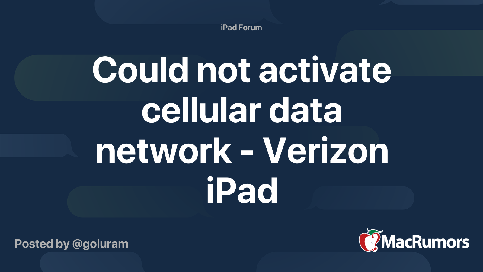 Could not activate cellular data network - Verizon iPad | MacRumors Forums