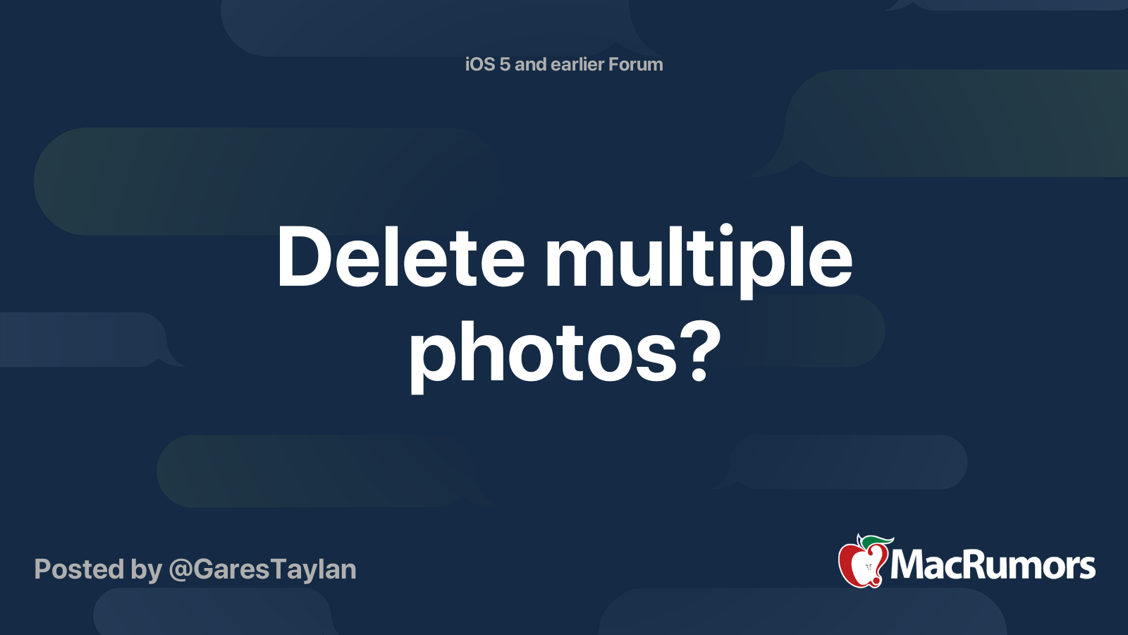Delete multiple photos? | MacRumors Forums