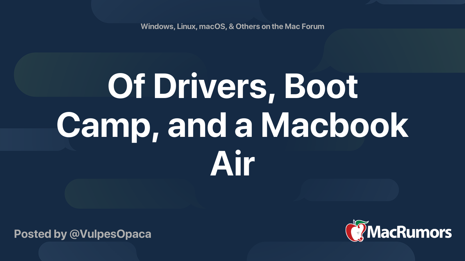 Of Drivers, Boot Camp, and a Macbook Air | MacRumors Forums