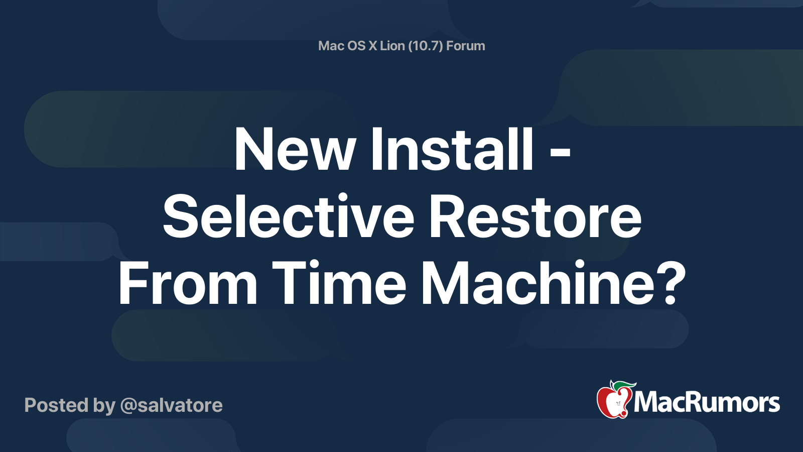 New Install - Selective Restore From Time Machine? | MacRumors Forums