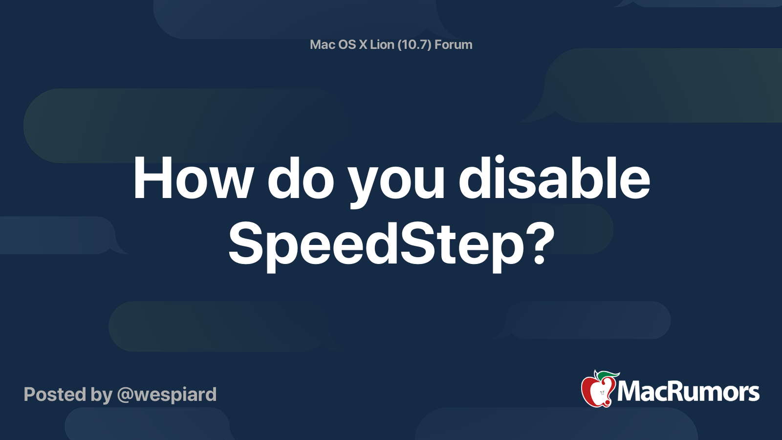 How do you disable SpeedStep? | MacRumors Forums
