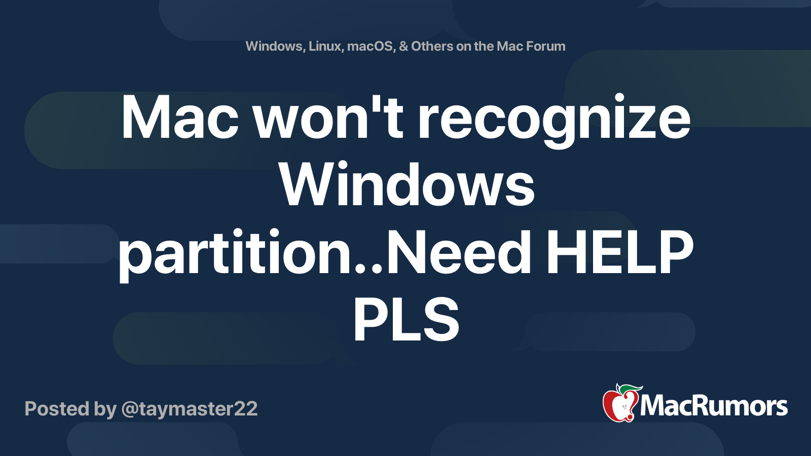 Mac won't recognize Windows partition..Need HELP PLS | MacRumors Forums