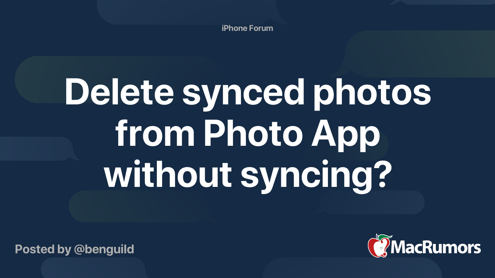 Delete synced photos from Photo App without syncing? | MacRumors Forums