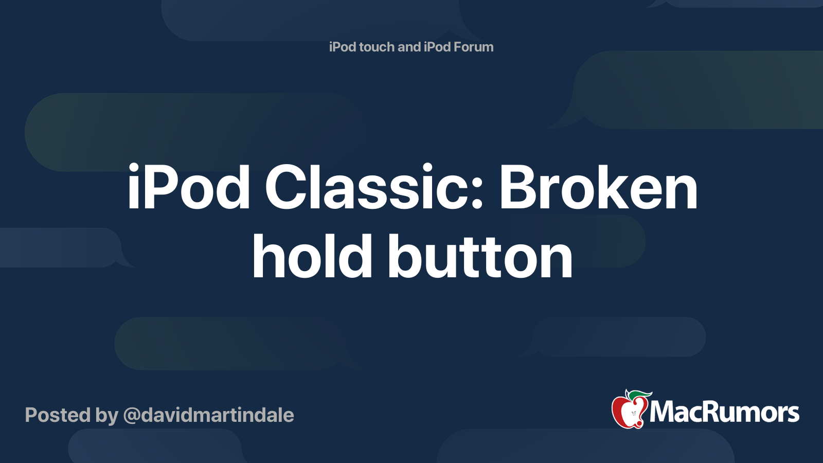 Ipod Classic Broken Hold Button Macrumors Forums