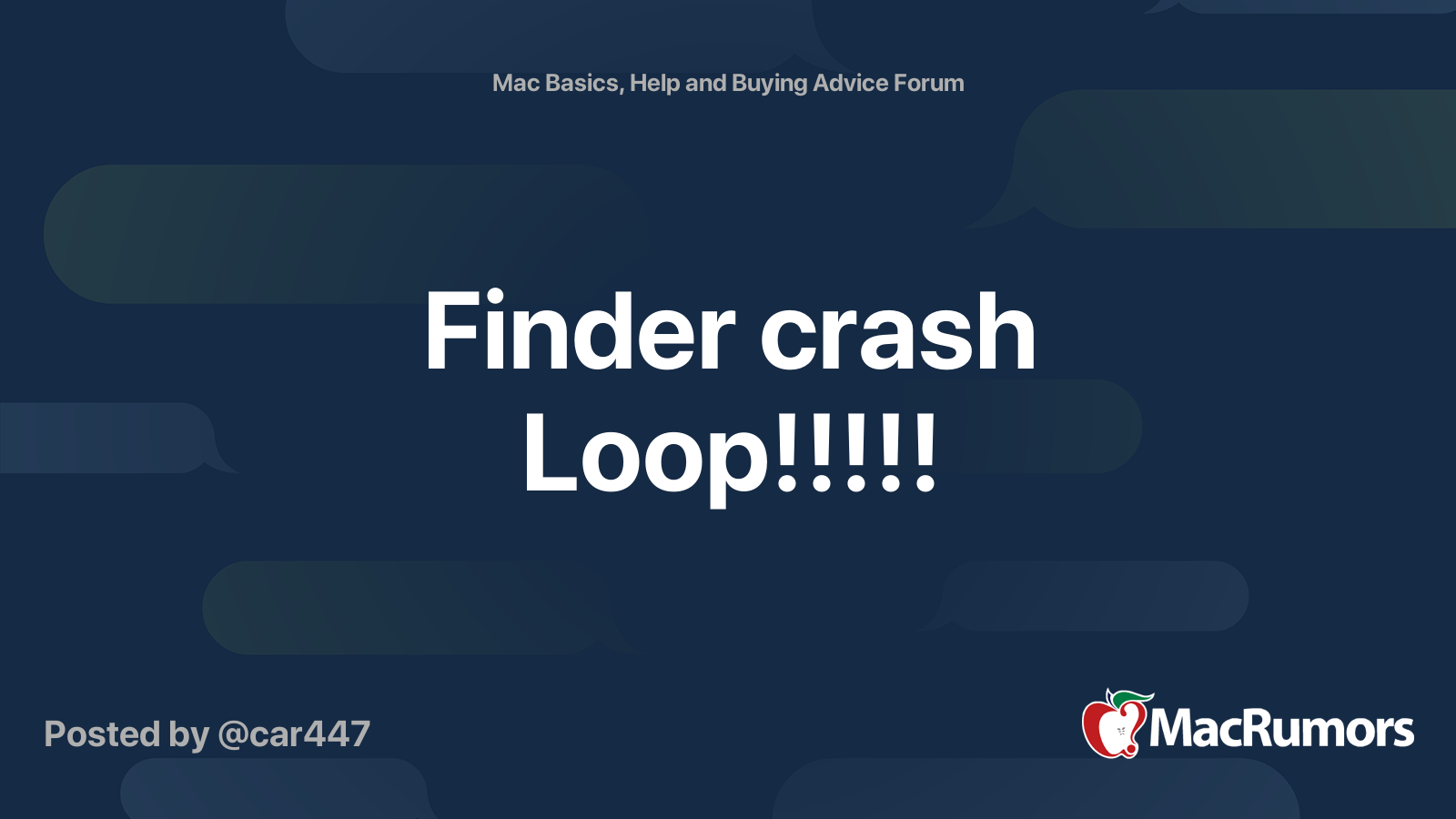 Finder crash Loop!!!!! | MacRumors Forums