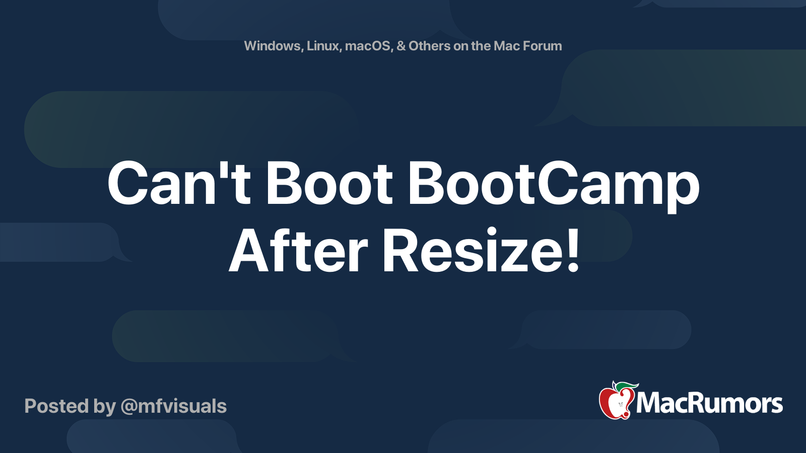 Can't Boot BootCamp After Resize! | MacRumors Forums