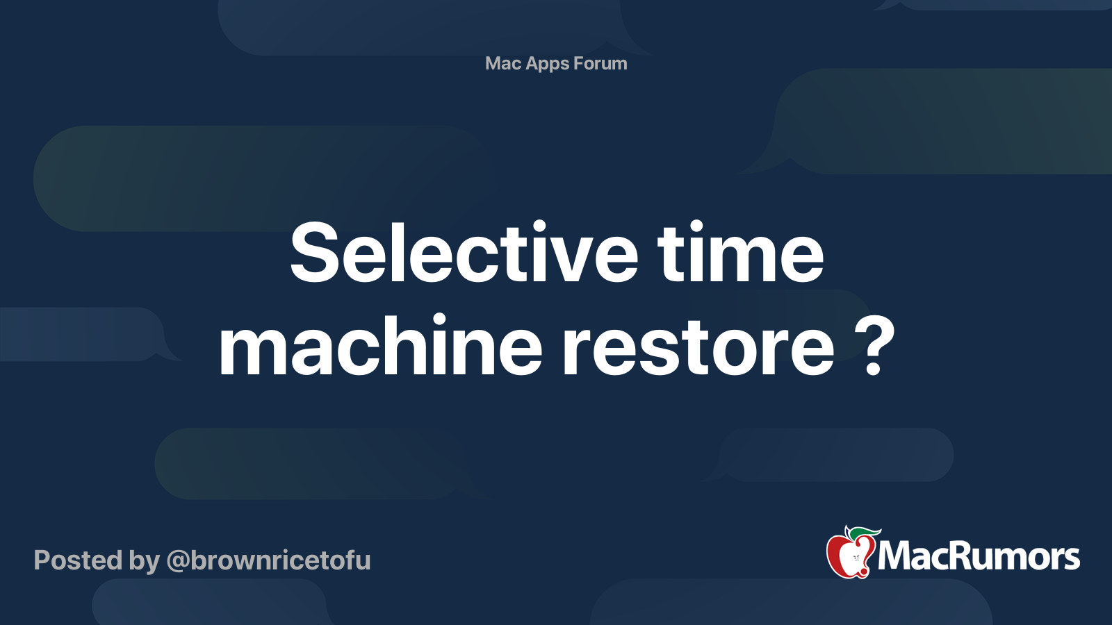 Selective time machine restore ? | MacRumors Forums