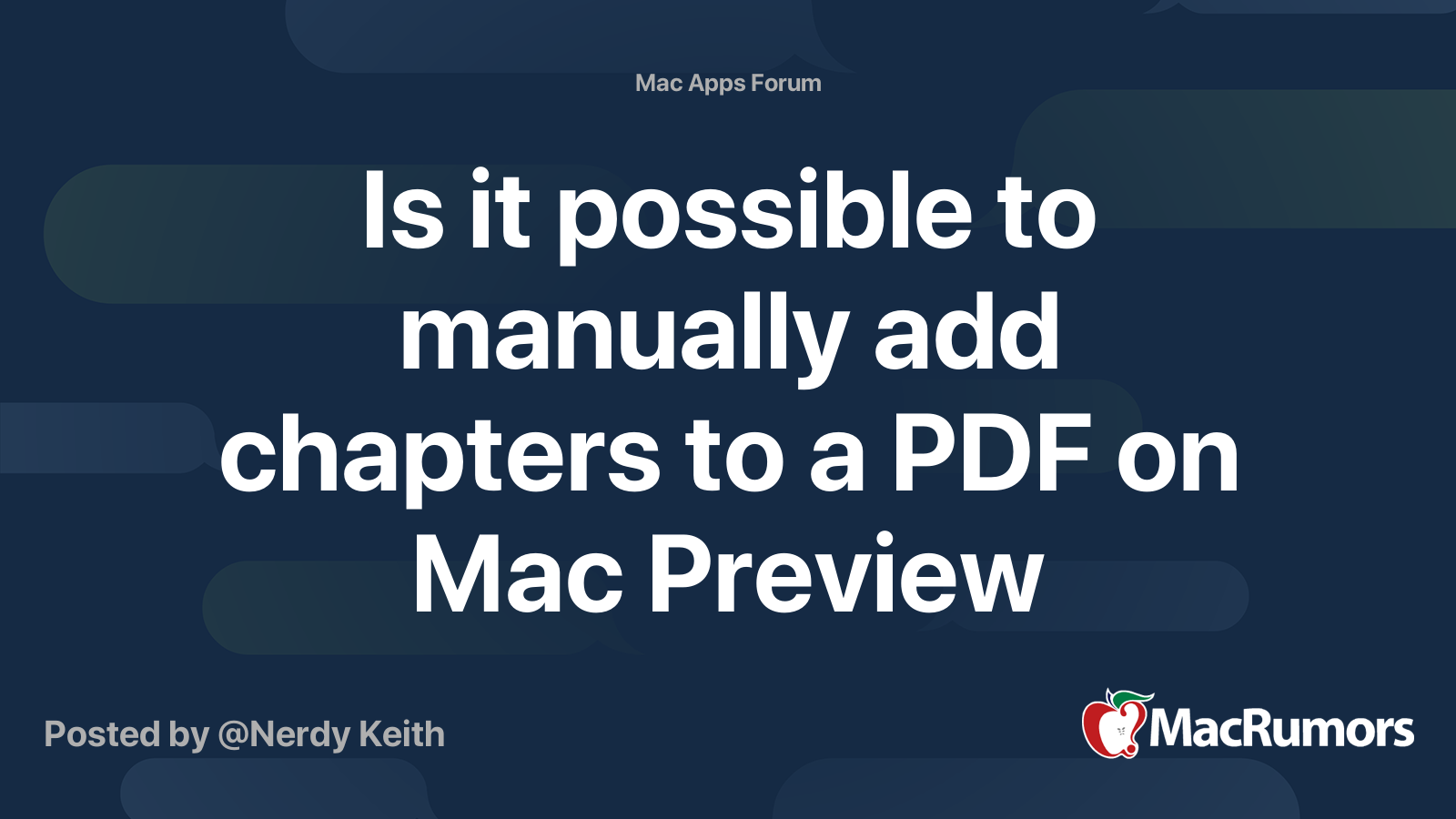 Is it possible to manually add chapters to a PDF on Mac Preview | MacRumors Forums