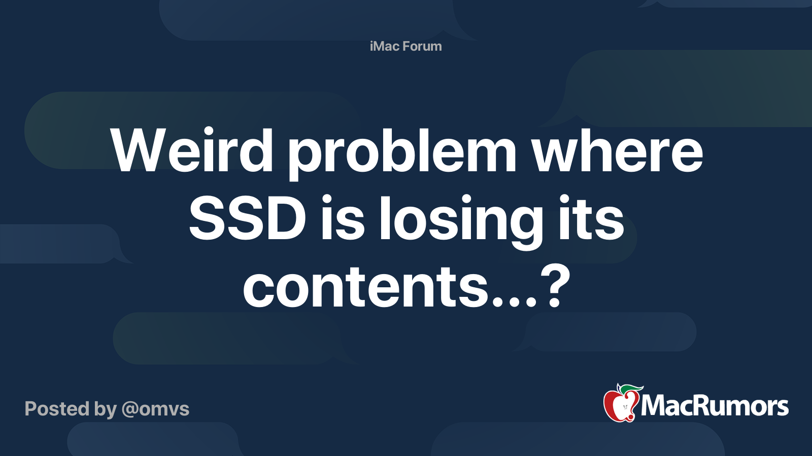 Weird problem where SSD is losing its contents...? | MacRumors Forums