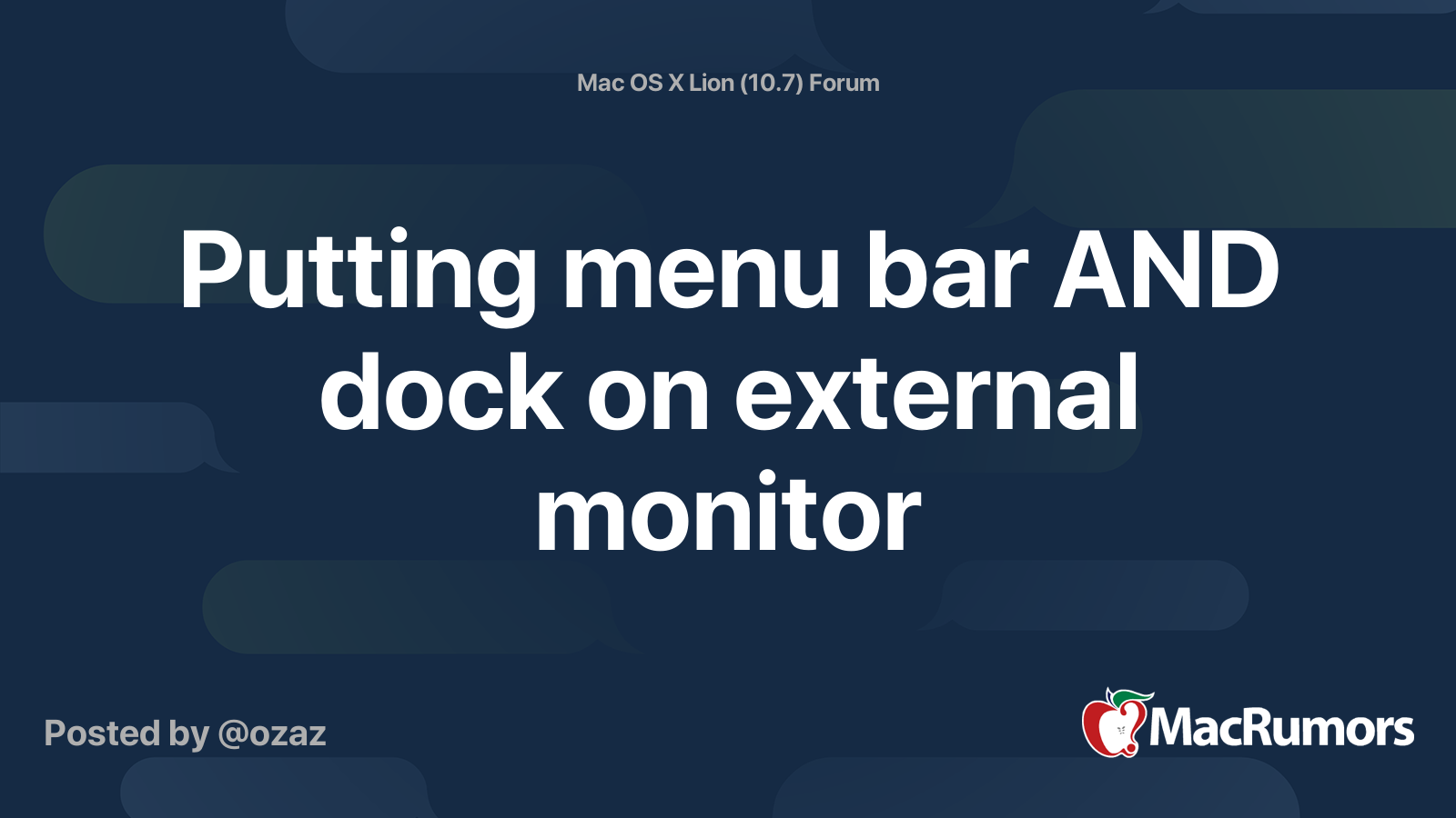 Putting menu bar AND dock on external monitor | MacRumors Forums