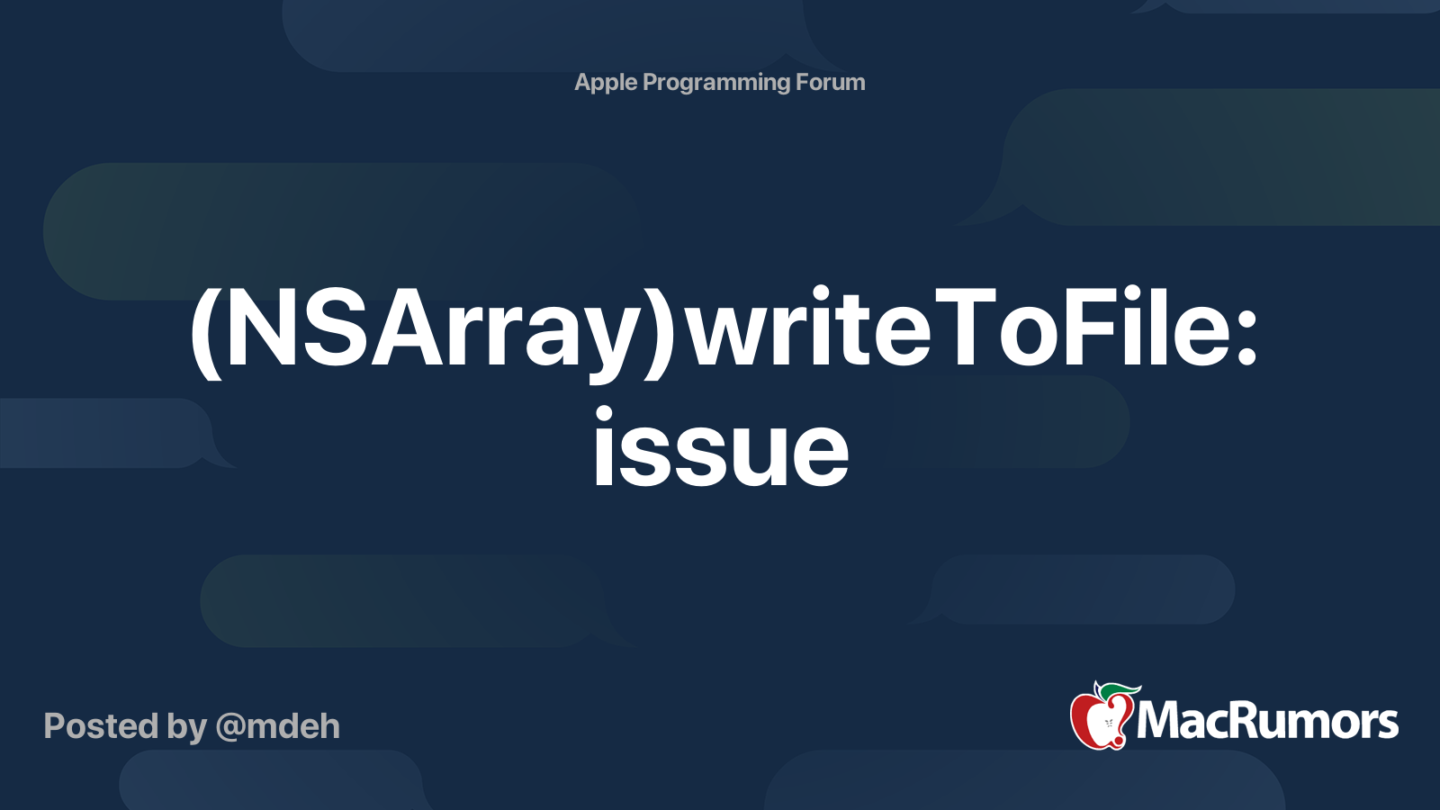 (NSArray)writeToFile: issue | MacRumors Forums