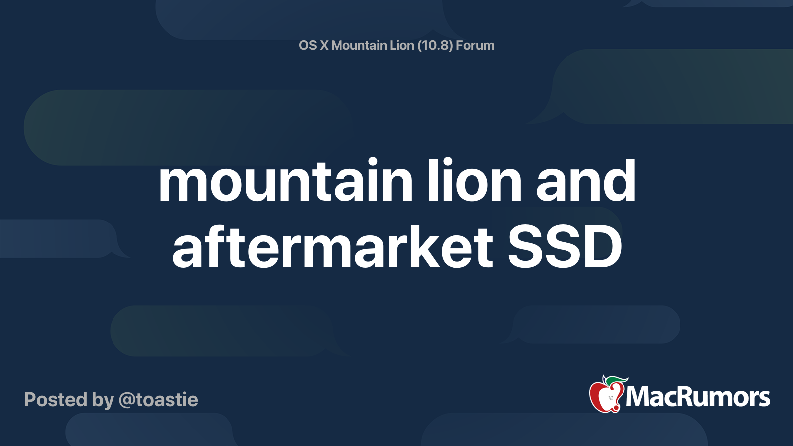 mountain lion and aftermarket SSD | MacRumors Forums