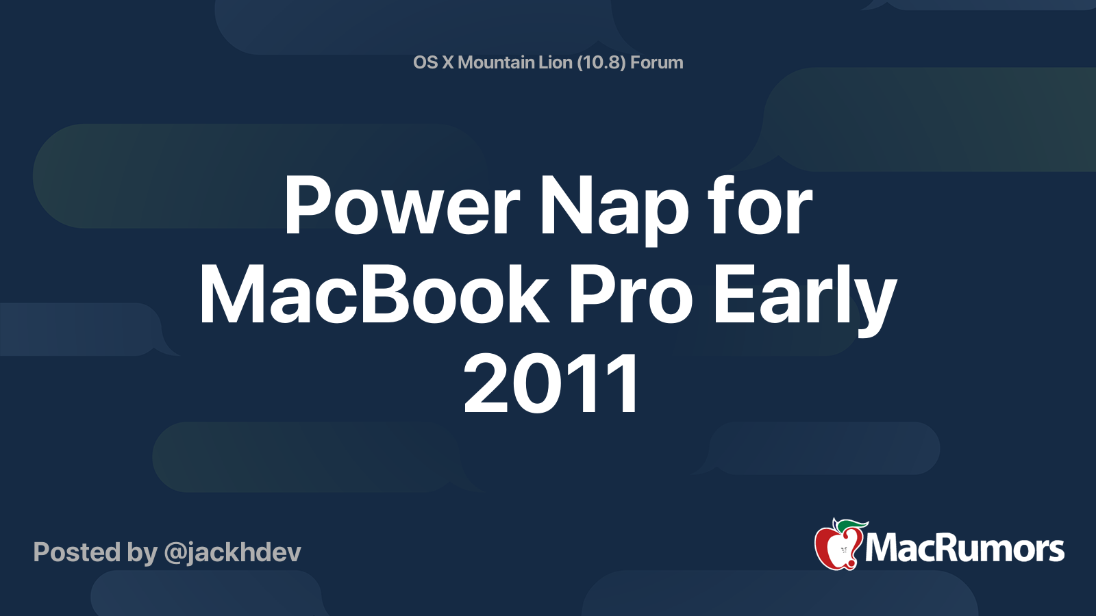 Power Nap for MacBook Pro Early 2011 | MacRumors Forums