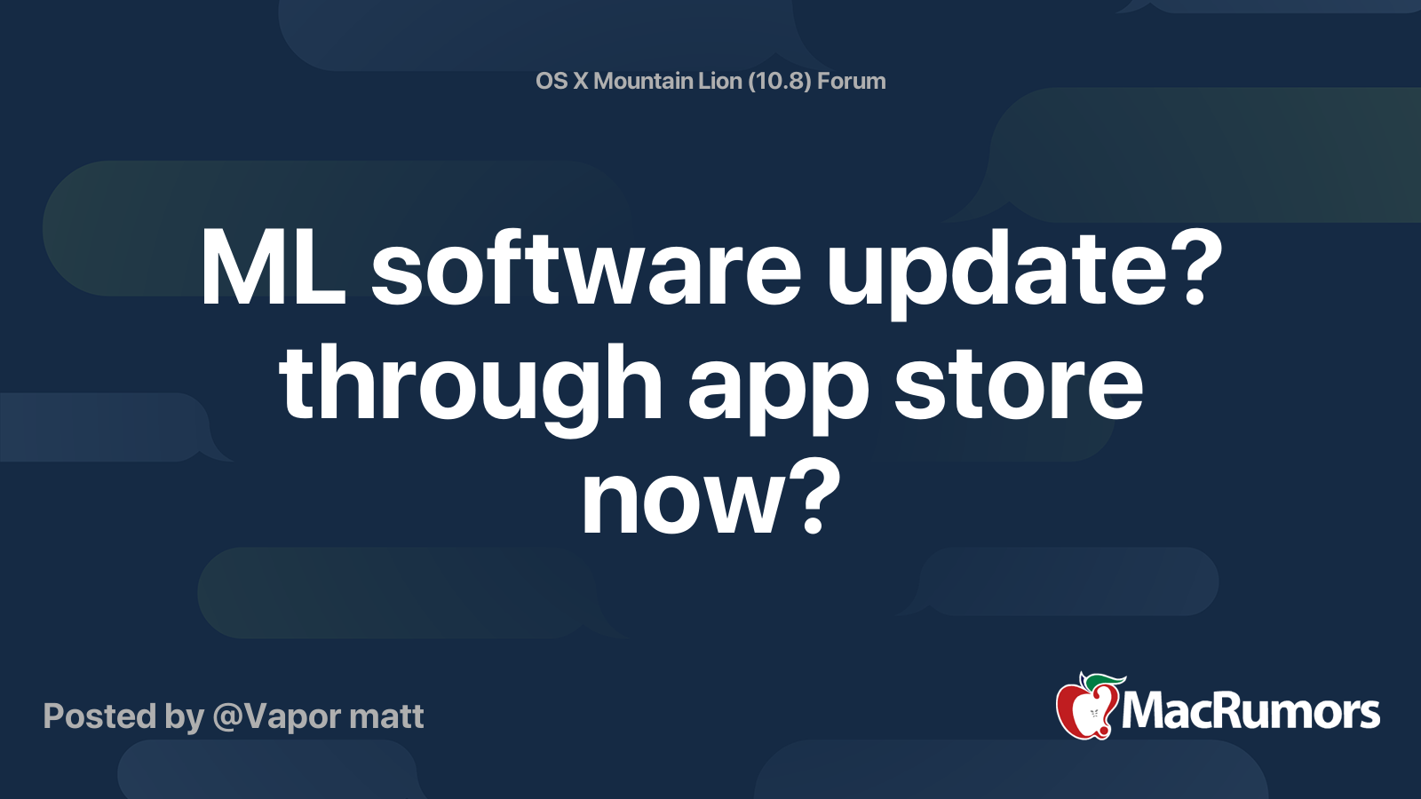 ML software update? through app store now? | MacRumors Forums